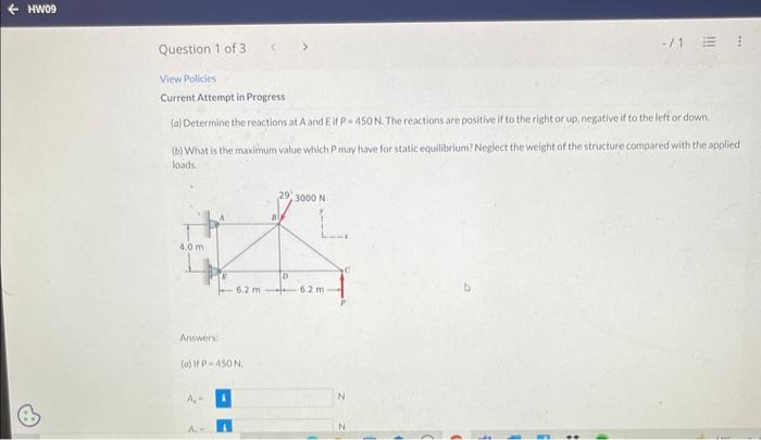 Solved (a) Determine the reactions at A and E if P=450 N. | Chegg.com