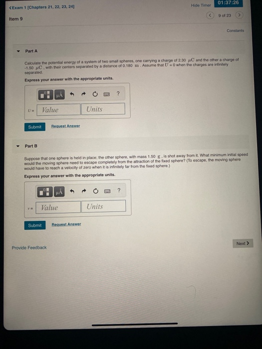 Solved 01:37:26 Hide Timer 9 of 23 Item 9 Constants Part A | Chegg.com
