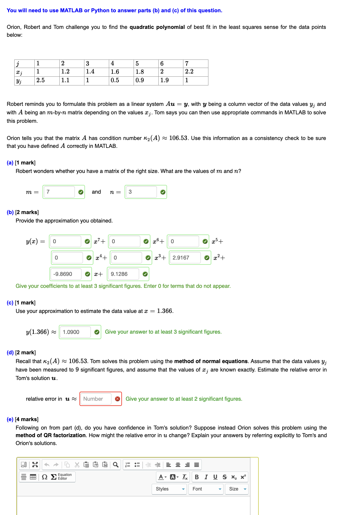 Solved You will need to use MATLAB or Python to answer parts | Chegg.com