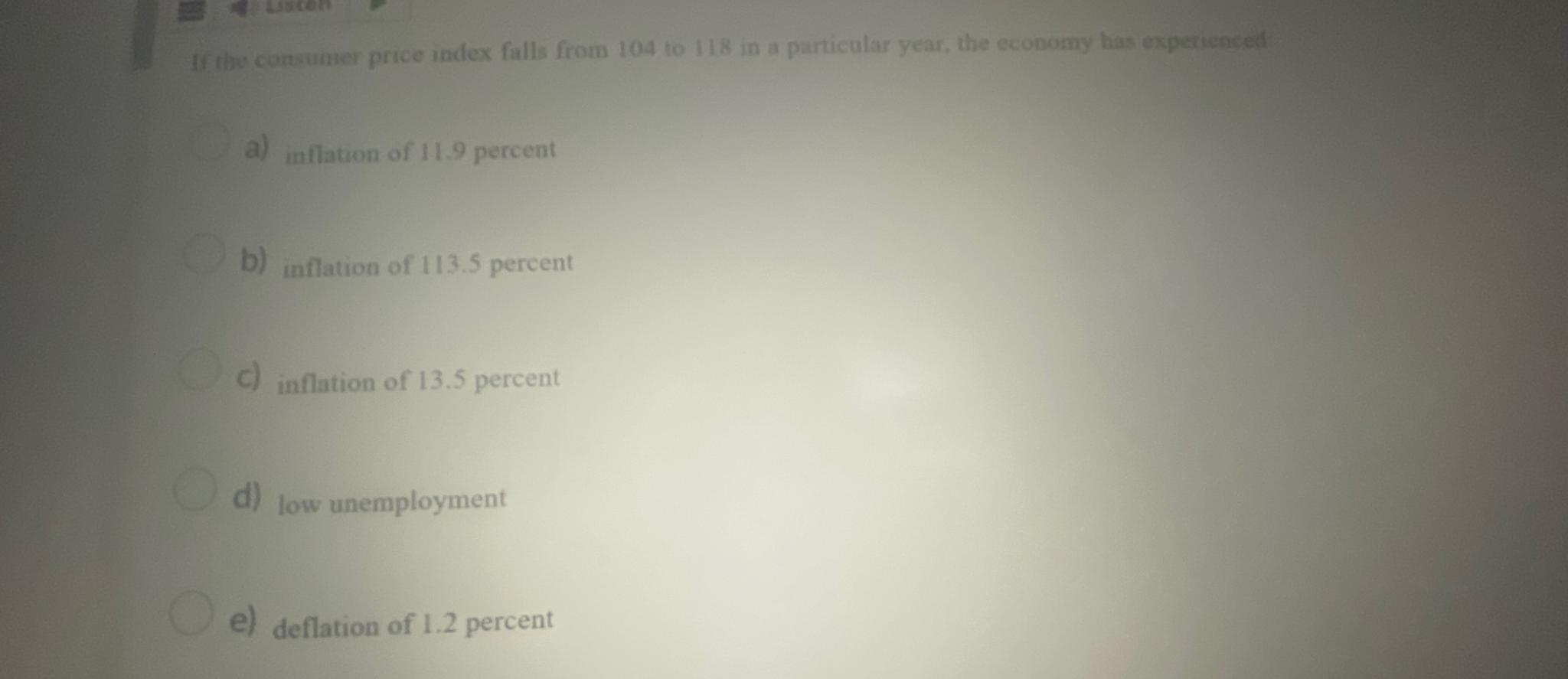 Solved If the consumer price index falls from 104 ﻿to 118 | Chegg.com