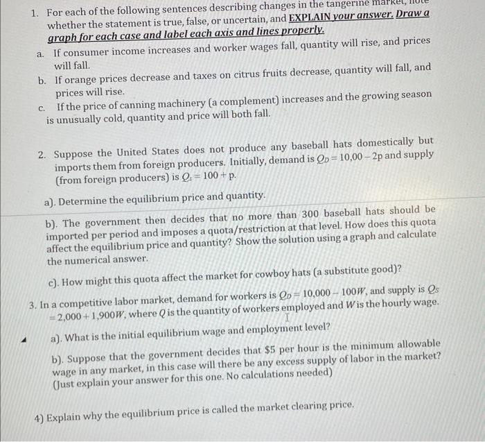 Solved 1. For each of the following sentences describing | Chegg.com
