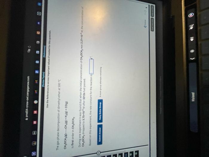 Solved CH2OCH3( g) CH4( g)+H2( g)+CO(g) is first order in | Chegg.com