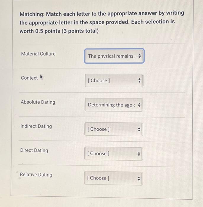 Matching: Match each letter to the appropriate answer | Chegg.com