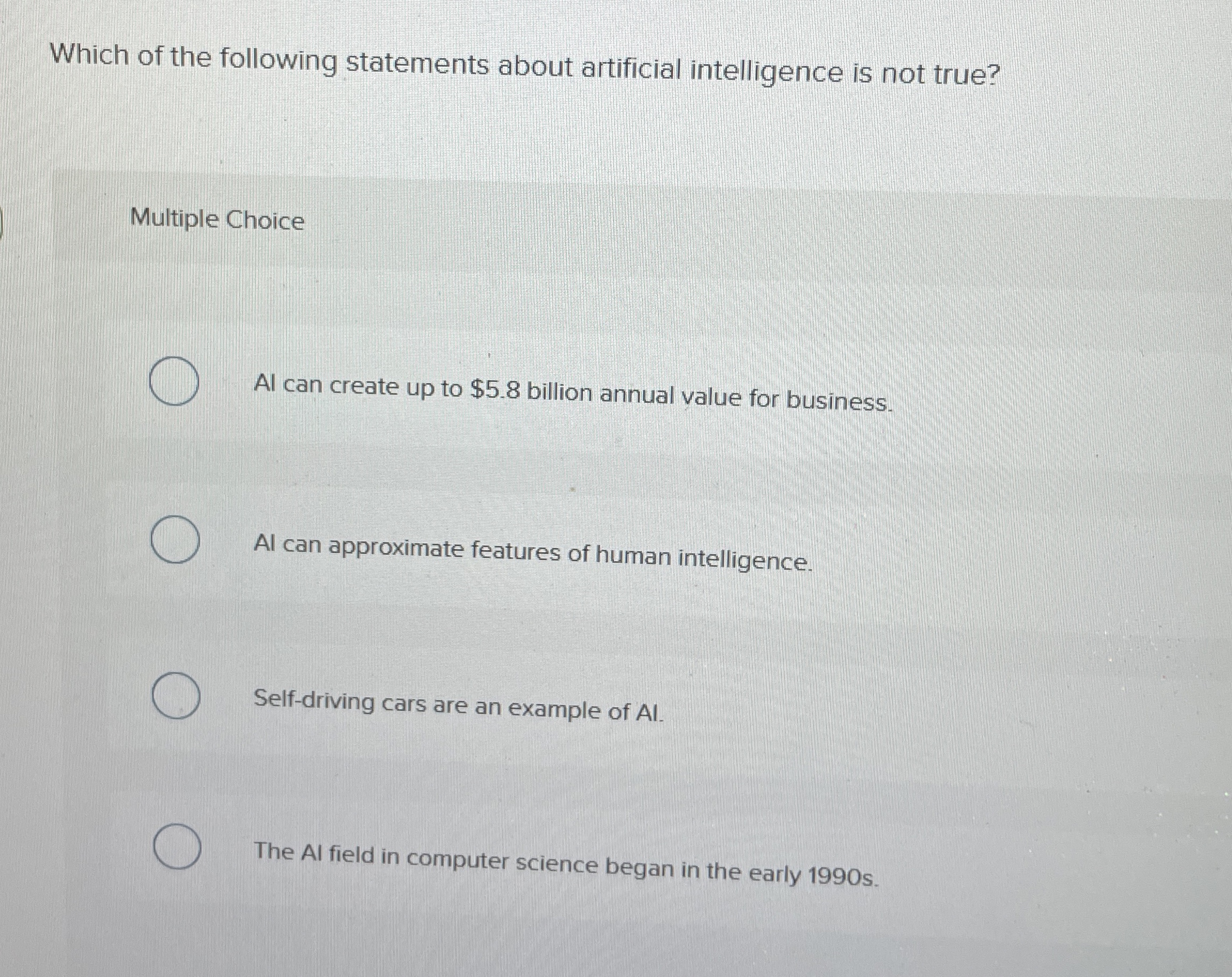 Solved Which of the following statements about artificial | Chegg.com