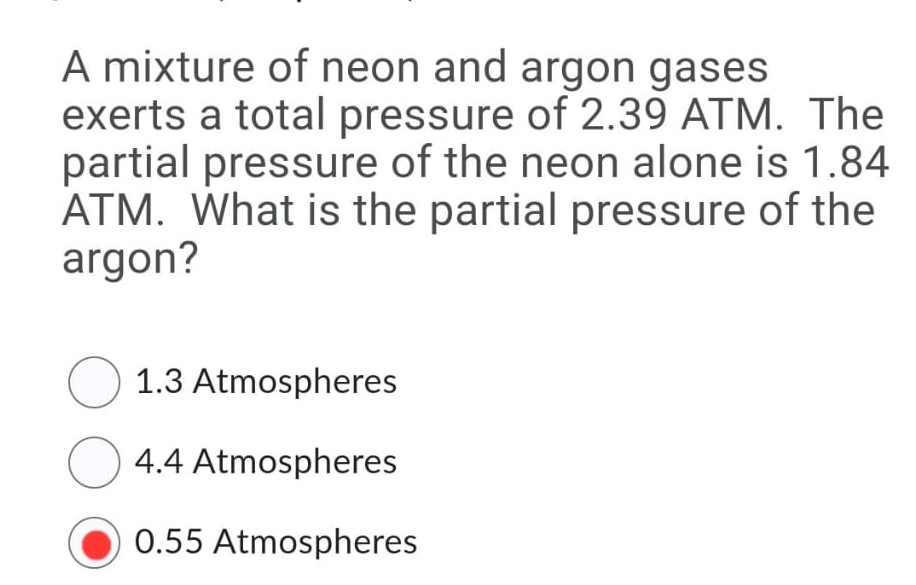 A mixture of neon and argon gases exerts a total | Chegg.com