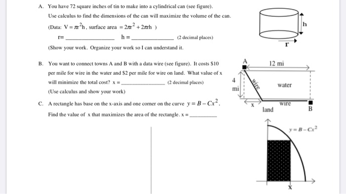 Solved A. You have 72 square inches of tin to make into a | Chegg.com