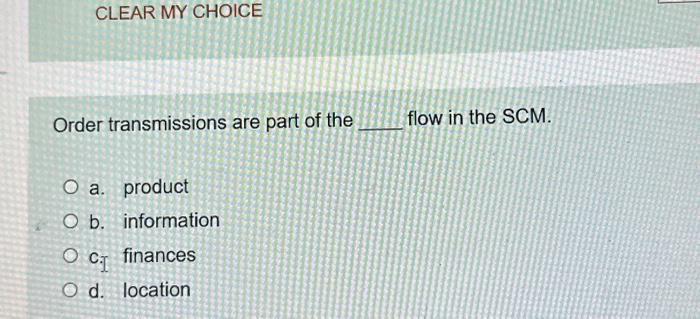 Solved Order transmissions are part of the flow in the SCM. | Chegg.com