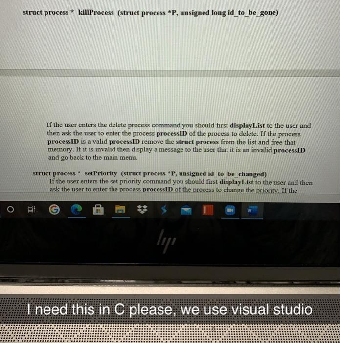 Solved * struct process killProcess (struct process *P, | Chegg.com