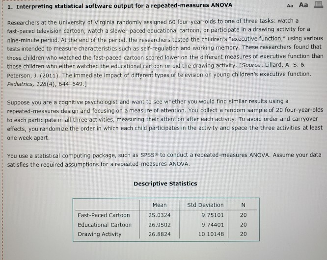 1. Interpreting statistical software output for a | Chegg.com