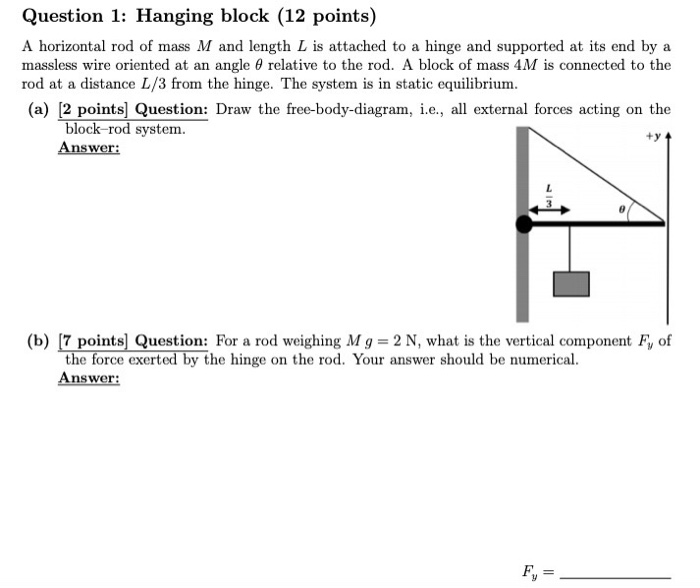 Solved Question 1: Hanging block (12 points) A horizontal | Chegg.com