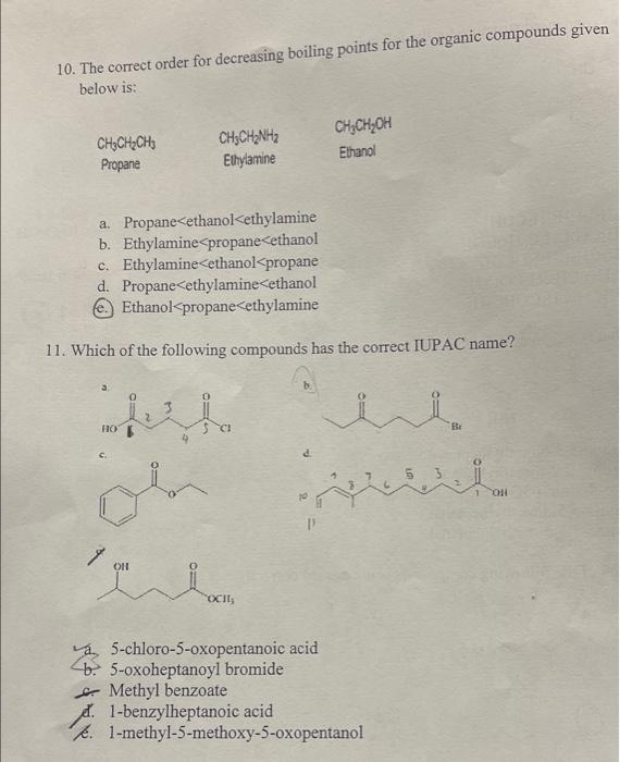 Solved 10. The correct order for decreasing boiling points | Chegg.com