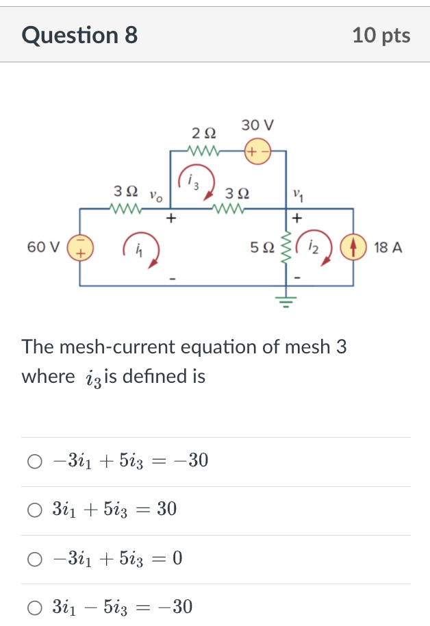 Solved Question 810 ﻿ptsThe mesh-current equation of mesh 3 | Chegg.com