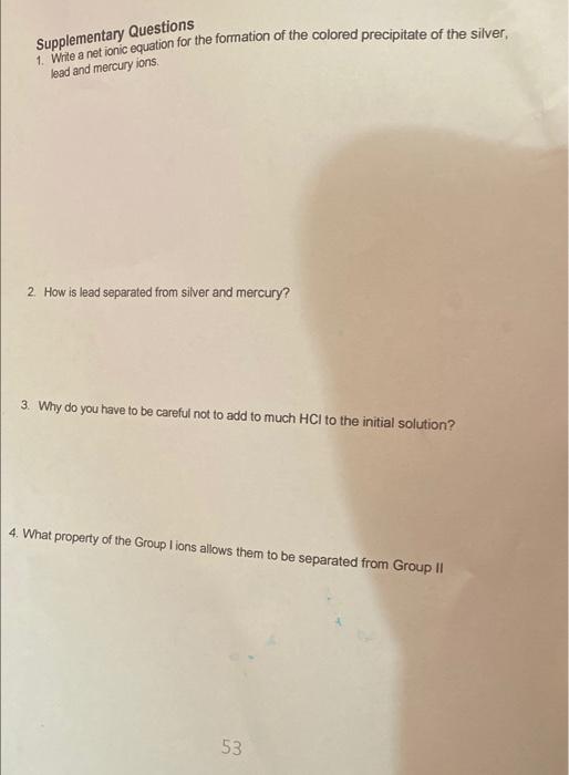 Solved Experiment Qualitative Analysis: Group 1 Cations | Chegg.com