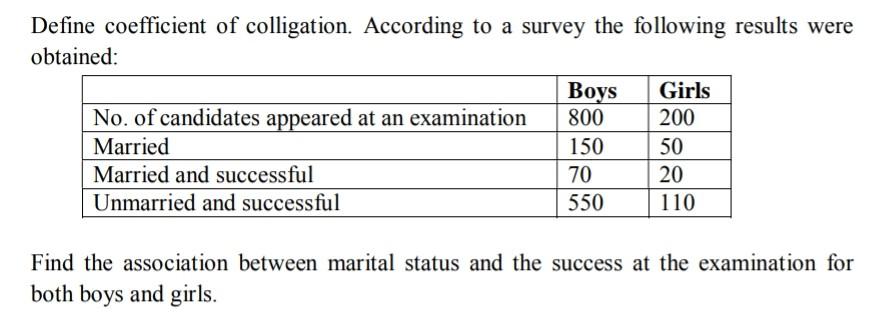 Solved Define coefficient of colligation. According to a | Chegg.com