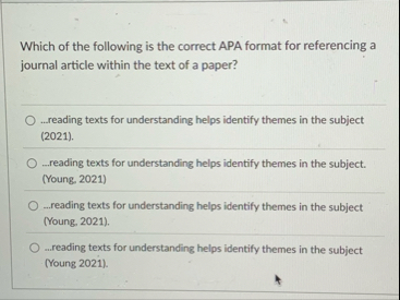 Solved Which of the following is the correct APA format for | Chegg.com
