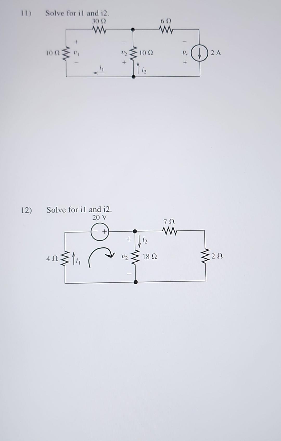 Solved 11) Solve for il and i2. 30 Ω Μ 12) 10 Ω Solve for il | Chegg.com
