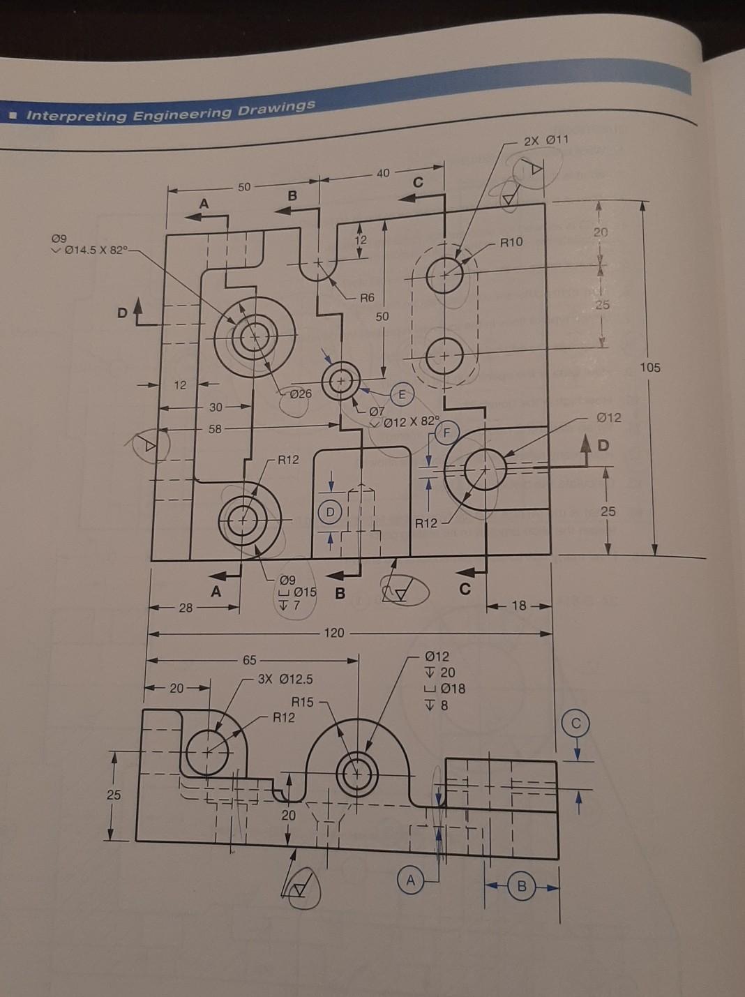 Solved Interpreting Engineering Drawings 2x 011 с 50 B А 20 | Chegg.com