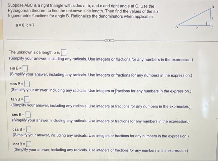 Solved Suppose ABC is a right triangle with sides a,b, and c | Chegg.com
