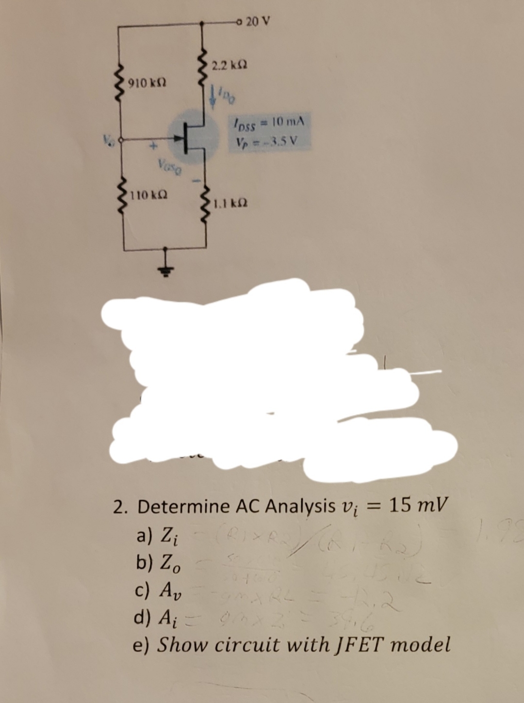 Solved Determine AC Analysis vi=15mVa) Zib) Zoc) Avd) Aie) | Chegg.com
