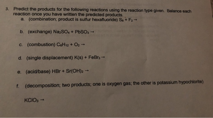 Solved 3. Predict the products for the following reactions | Chegg.com