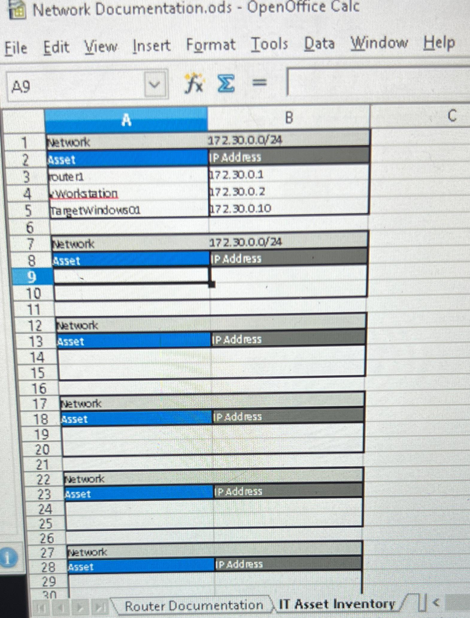 Solved Network Documentation.ods - ﻿OpenOffice CalcEile Edit | Chegg.com