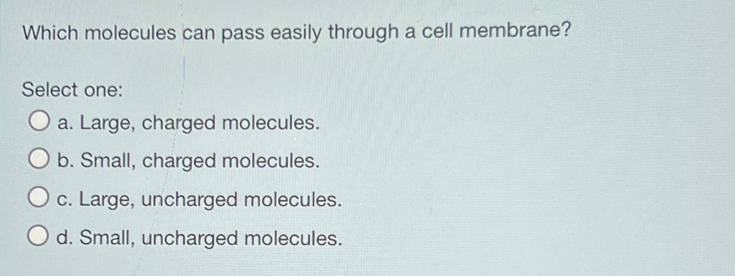 Solved Which molecules can pass easily through a cell | Chegg.com