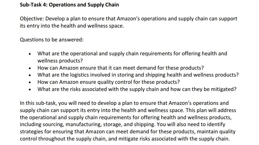 Solved Sub-Task 4: Operations and Supply Chain Objective: | Chegg.com