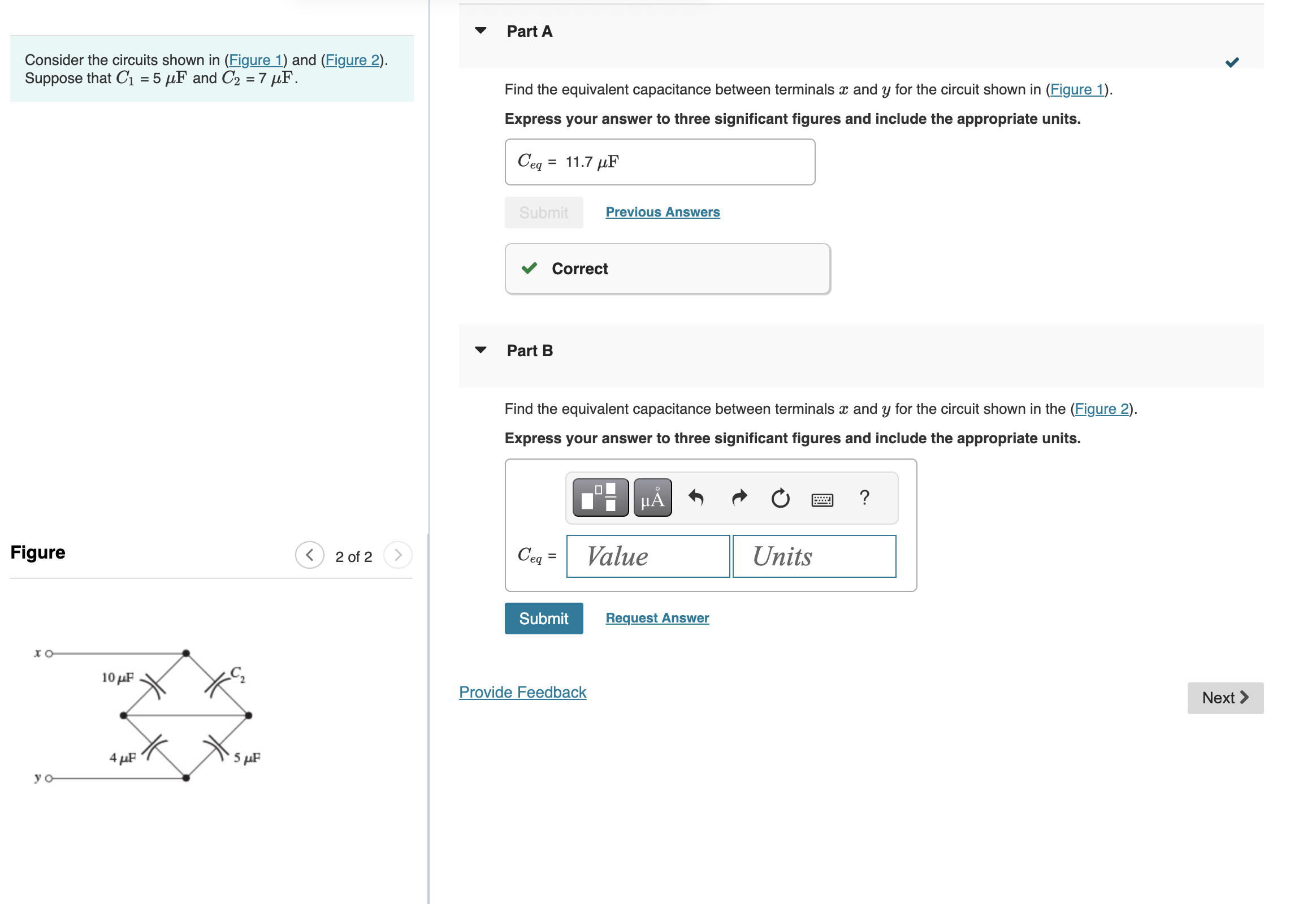 Solved need Part BFind the equivalent capacitance between | Chegg.com