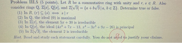 Solved Problem III.5 (5 points). Let R be a commutative ring | Chegg.com