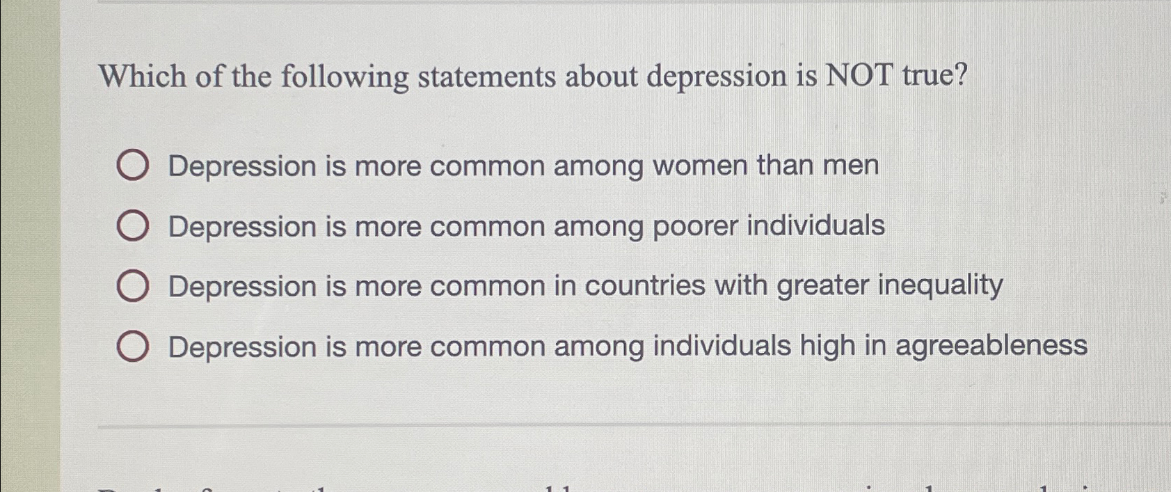 Solved Which of the following statements about depression is | Chegg.com