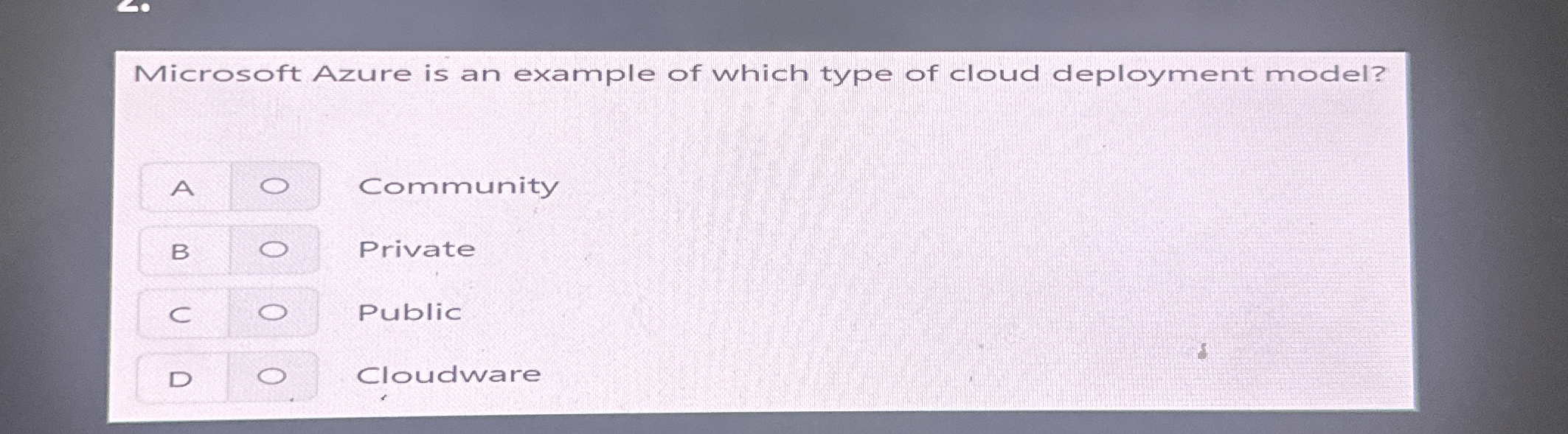 Solved Microsoft Azure is an example of which type of cloud | Chegg.com