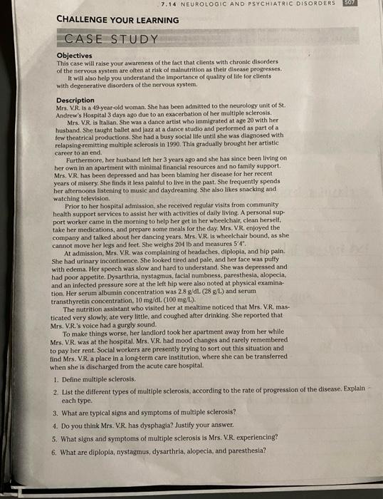 Solved 7.14 NEUROLOGIC AND PSYCHIATRIC DISORDERS 507 | Chegg.com