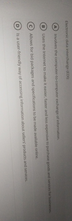Solved Electronic data interchange (EDI):Involves the | Chegg.com