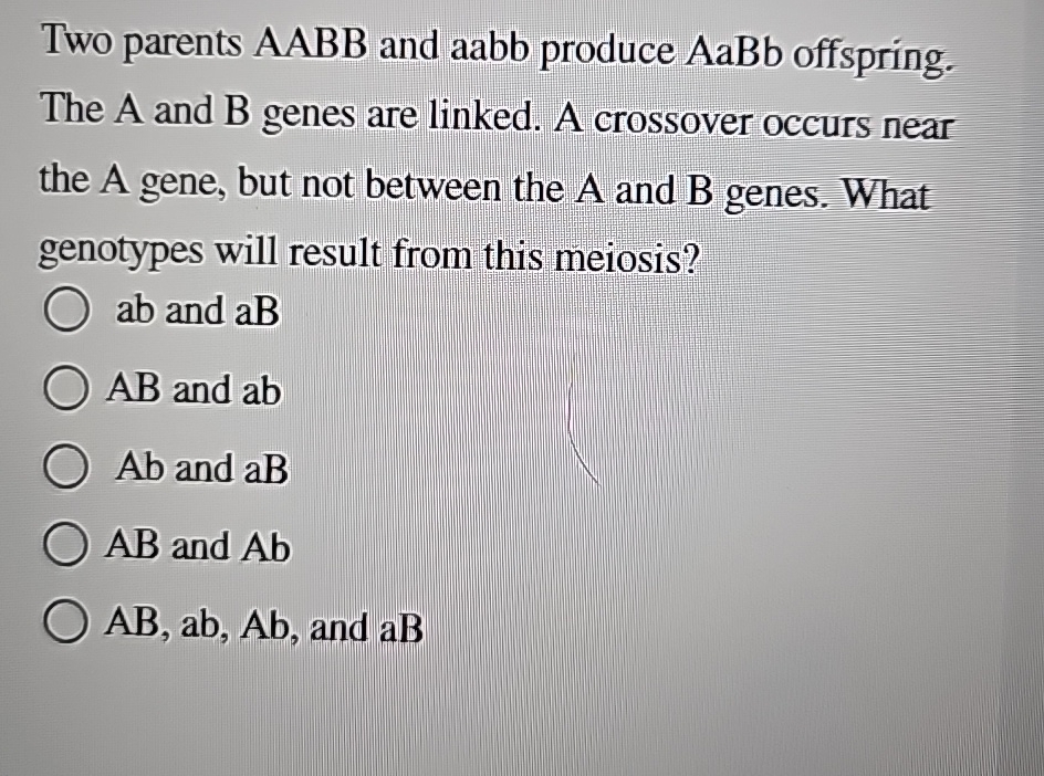 Solved Two parents AABB and aabb produce AaBb offspring. The | Chegg.com