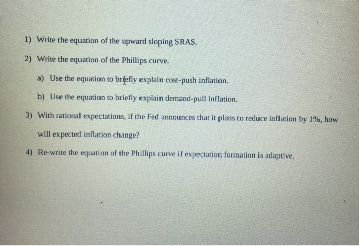 Solved 1) Write the equation of the upward sloping SRAS 2) | Chegg.com