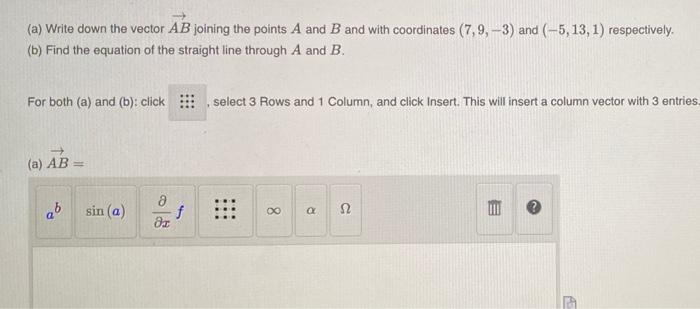 Solved A Write Down The Vector Ab Joining The Points A And Chegg
