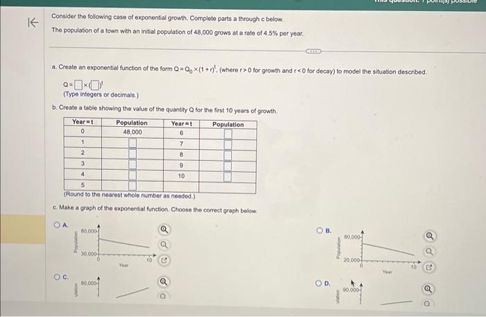 Solved Consider the following case of exponential growth. | Chegg.com