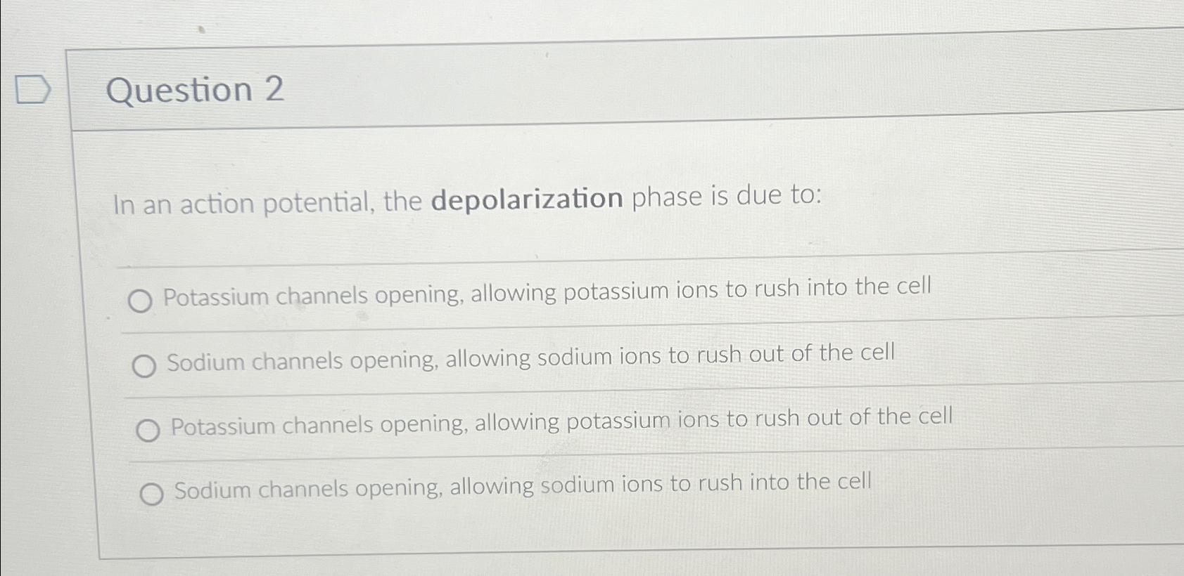Solved Question 2In an action potential, the depolarization | Chegg.com
