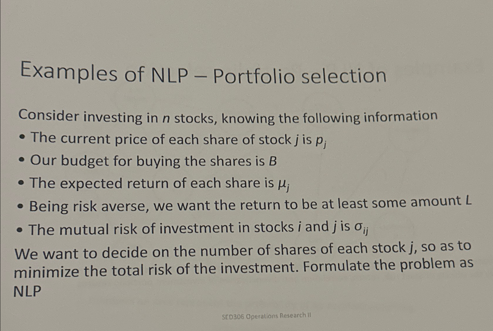 Solved Examples of NLP - ﻿Portfolio selectionConsider | Chegg.com