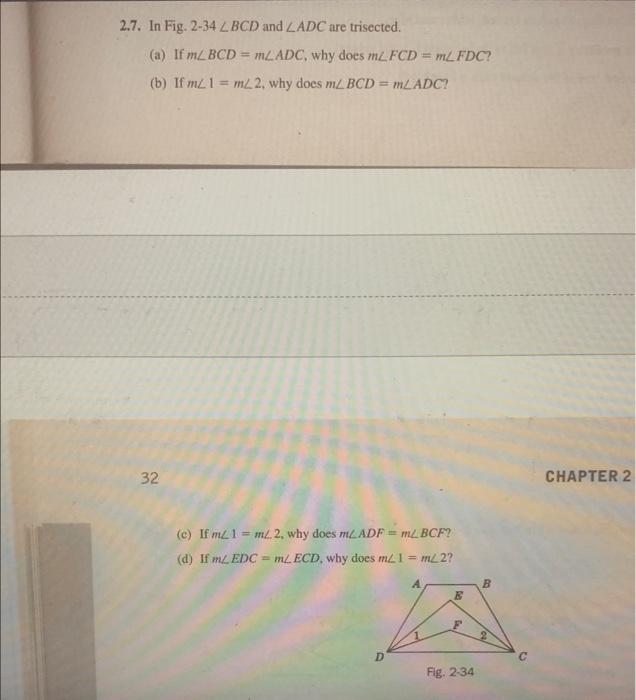 Solved 2.7. In Fig. 2-34 ∠BCD and ∠ADC are trisected. (a) If | Chegg.com