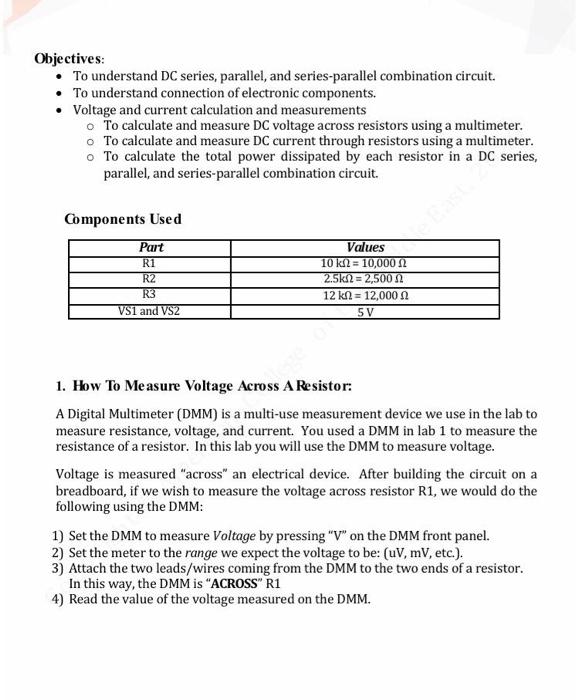 Solved Objectives: To understand DC series, parallel, and | Chegg.com