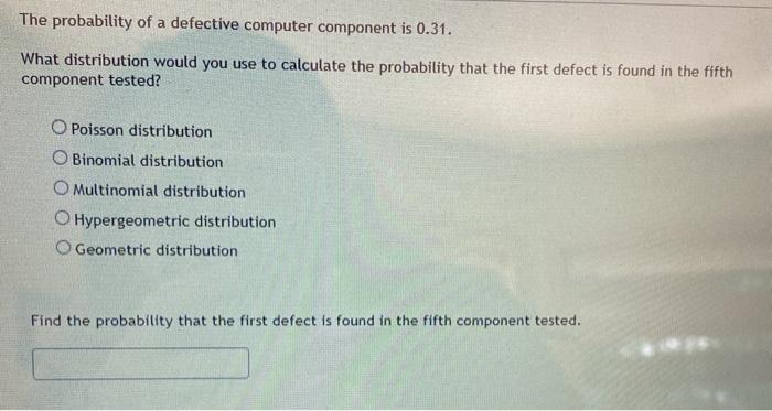 Solved The probability of a defective computer component is | Chegg.com