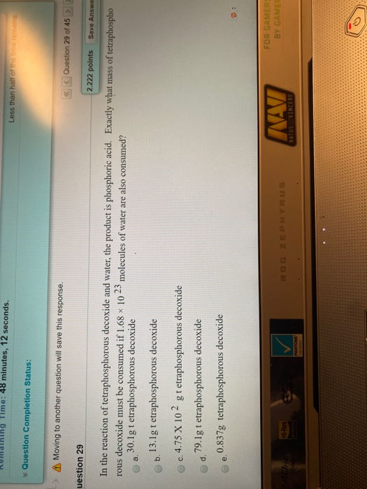 Solved aining Time: 48 minutes, 12 seconds. Less than half | Chegg.com Solved aining Time: 48 minutes, 12 seconds. Less than half | Chegg.com