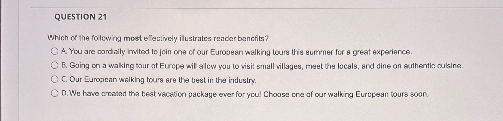 Solved QUESTION 21Which of the following most effectively | Chegg.com