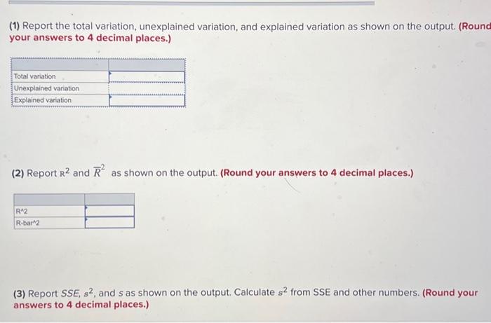 Solved 1 Report The Total Variation Unexplained