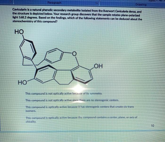 Solved Cavicularin is a natural phenolic secondary | Chegg.com