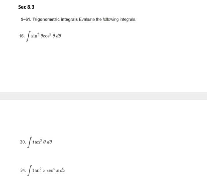 Solved Sec 8.39-61. ﻿Trigonometric integrals Evaluate the | Chegg.com