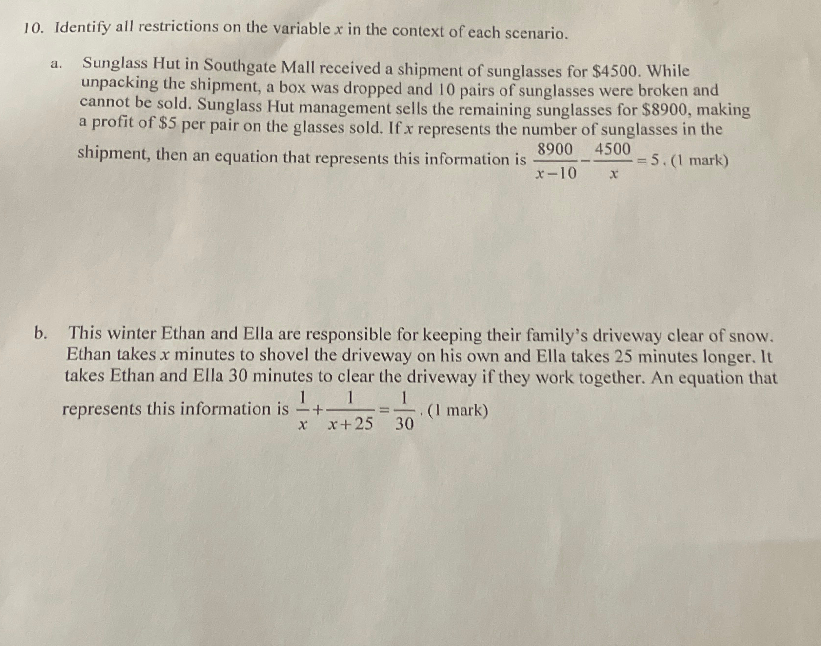 Solved Identify all restrictions on the variable x ﻿in the | Chegg.com