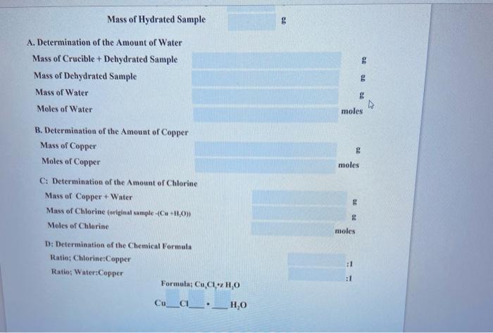 Solved Mass of Crucible Mass of Crucible and Hydrated Sample | Chegg.com