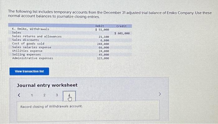 Solved The following list includes temporary accounts from | Chegg.com